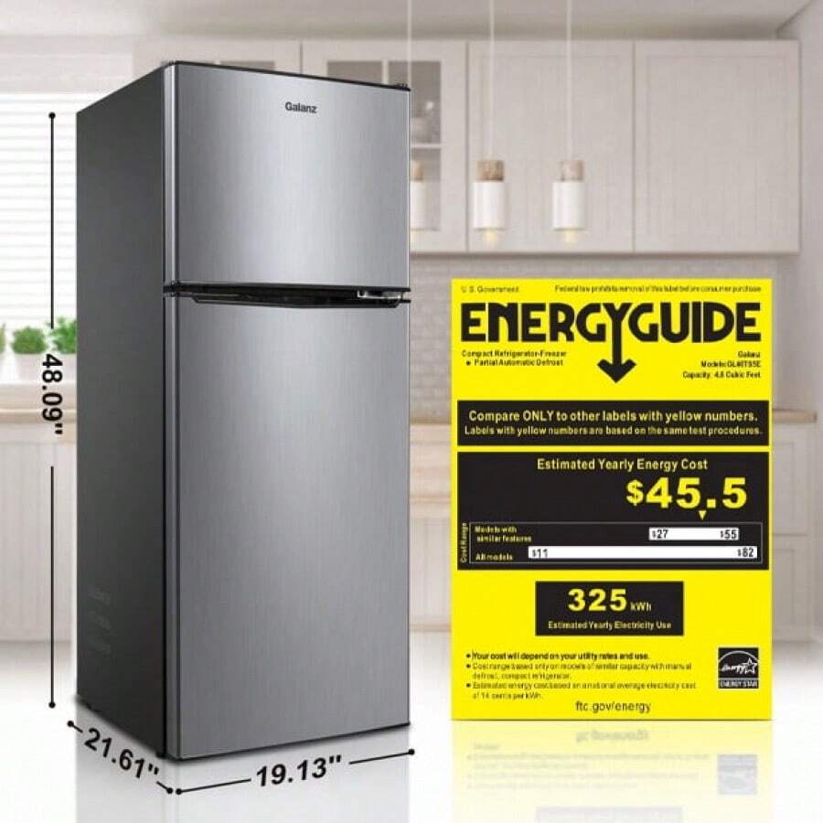 4.6. Cu Ft Two Door Mini Refrigerator With Freezer, Stainless Steel ...