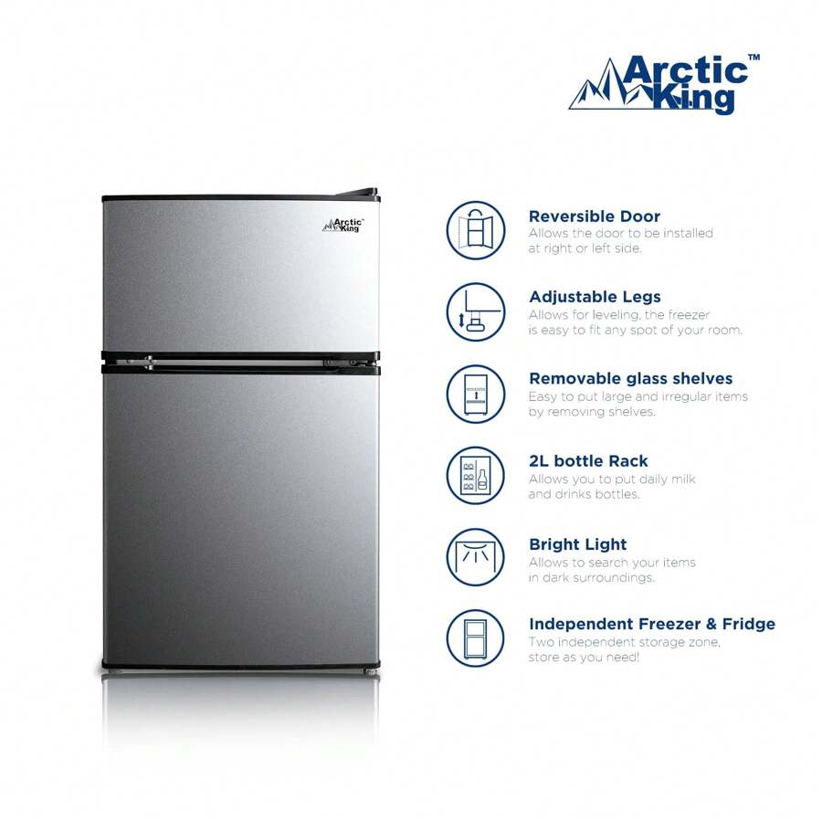 Arctic King 3.2 Cu Ft Two Door Mini Fridge With Freezer, Stainless Steel, E-Star | Moda Arctic ...