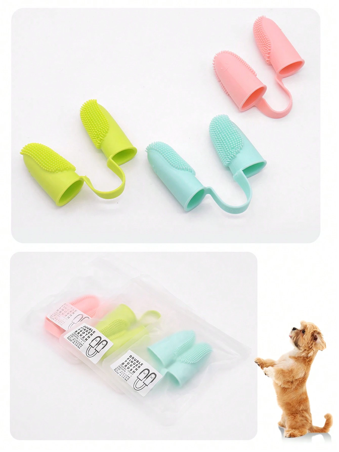 1pc Pet Finger Toothbrush Silicone Dual Finger Pet Oral Hygiene Teeth ...