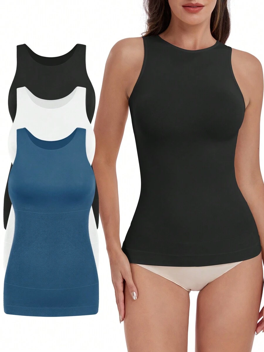 Women Tummy Control Shapewear Tank Top Seamless Halter Neck Compression ...