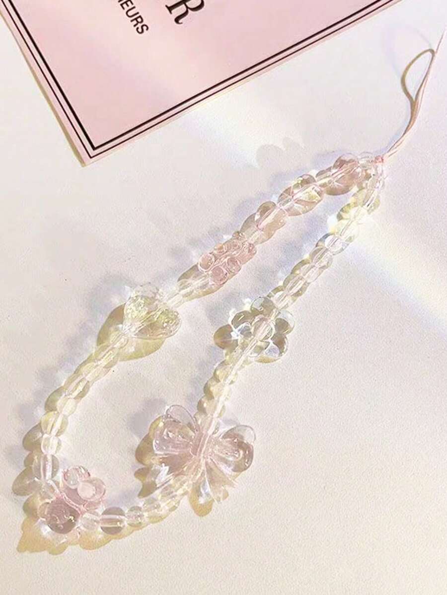1pc Pink Crystal Clear Bow Love Sparkly Mobile Phone Lanyard Mobile ...