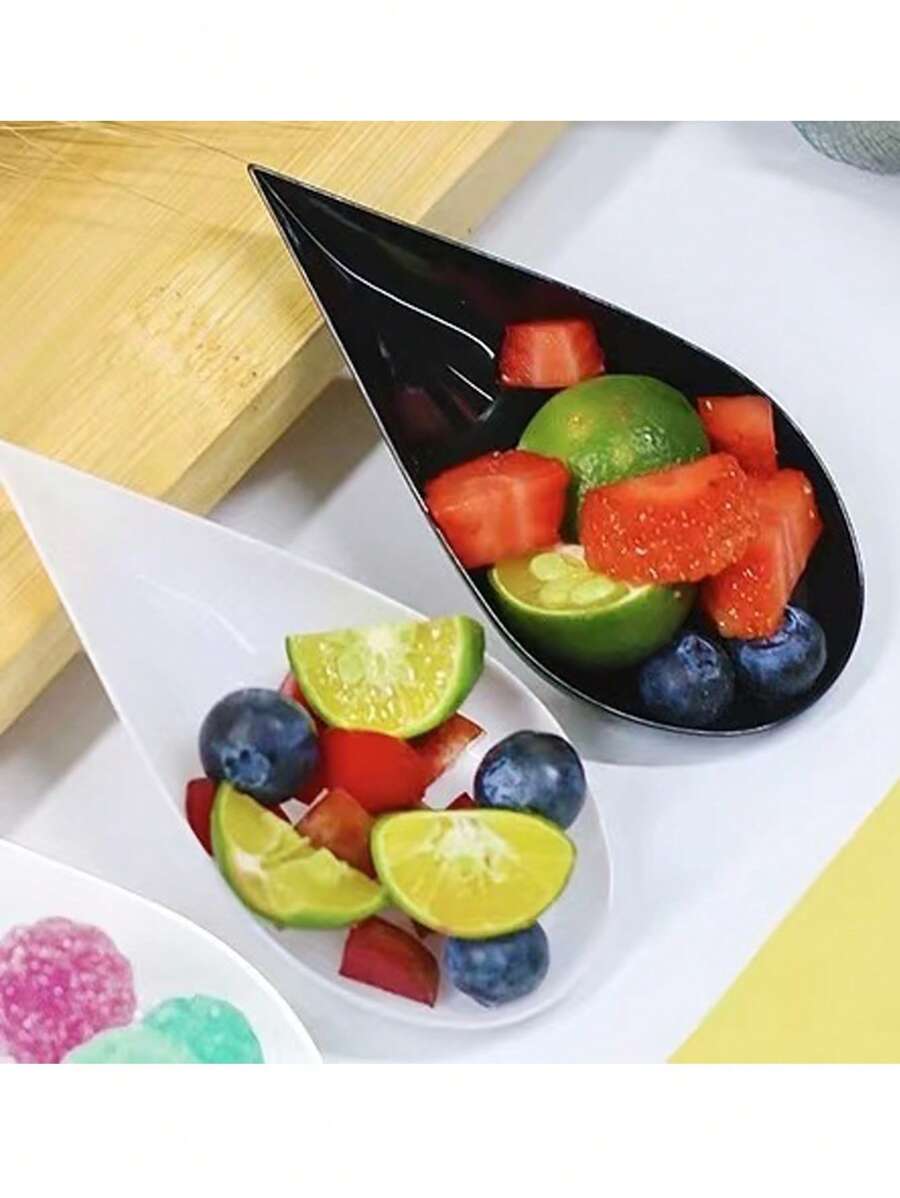 50pcs Disposable Water Drop Spoon PS Hard Plastic Transparent Black And ...