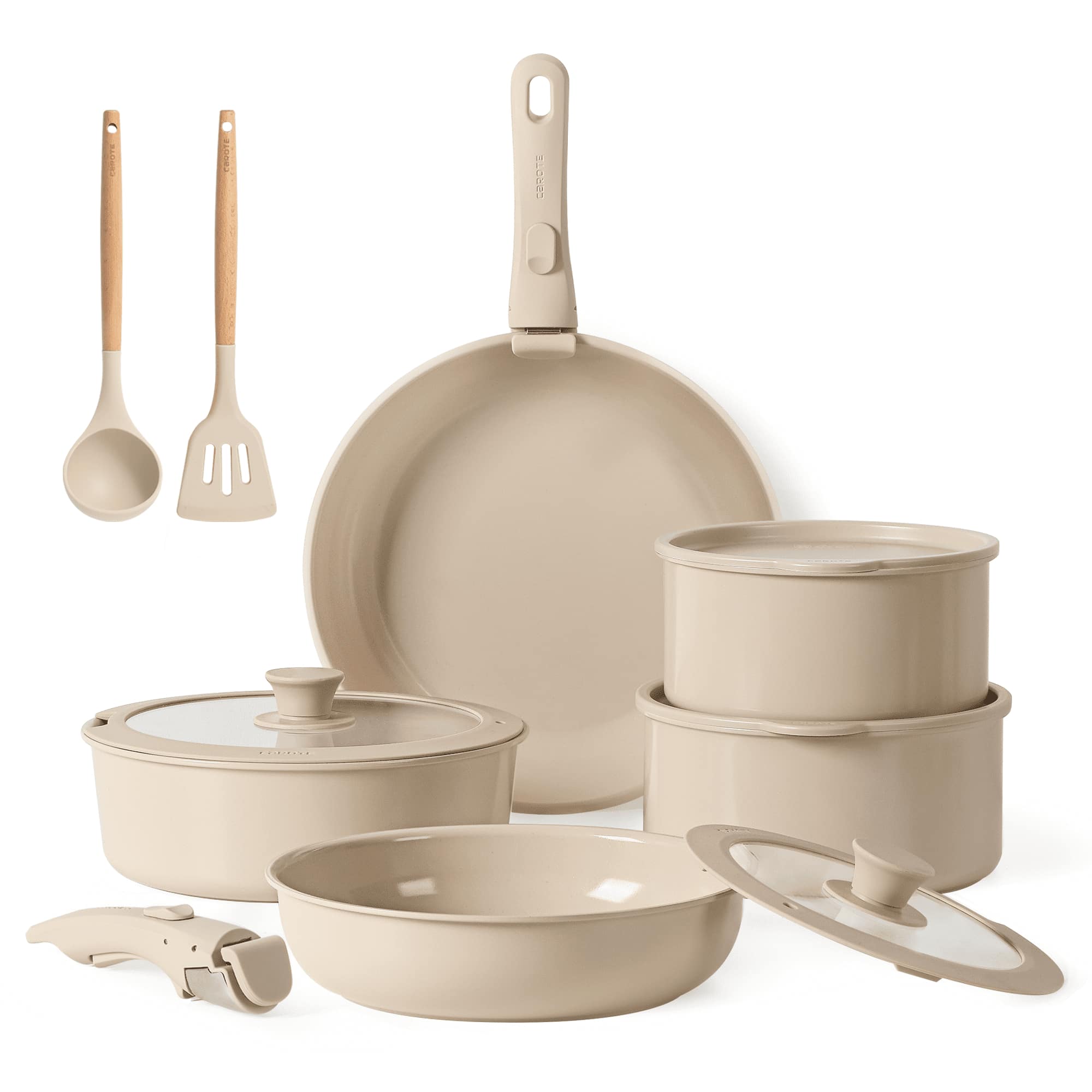 CAROTE 13-Piece Ceramic Cookware Set, Detachable Handle Pots And Pans ...