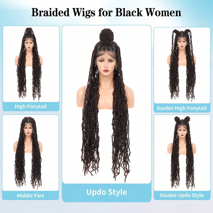 41 Inches Full Double Lace Front Square Knotless Locs Braided Wigs For ...