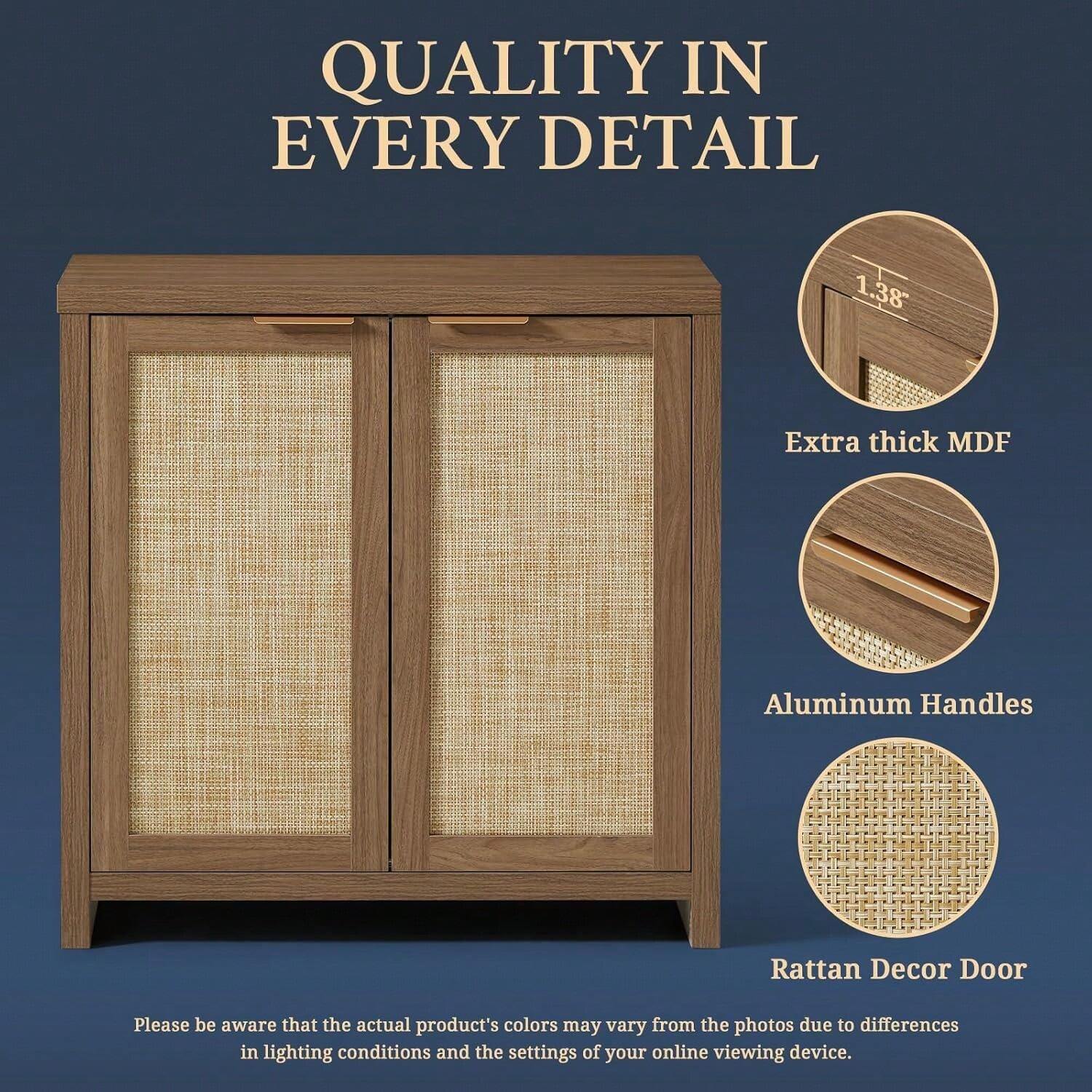 Storage Sideboard Cabinet With Rattan Doors And Adjustable Shelves ...