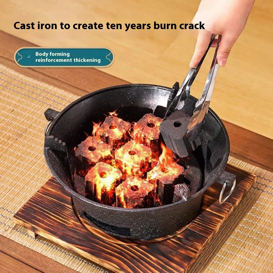 Cast Iron Charcoal Stove, Indoor Brazier Cooking Teapot Grill Stove ...