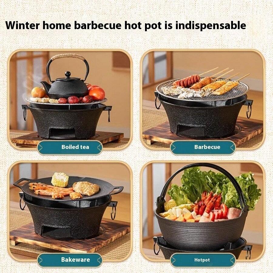 Cast Iron Charcoal Stove, Indoor Brazier Cooking Teapot Grill Stove ...