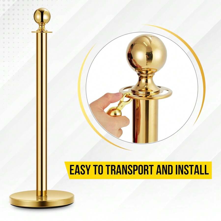 Stanchions And Velvet Ropes For Crowd Control, Gold Queue Poles With ...