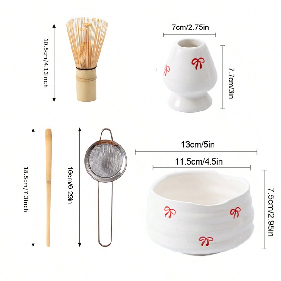 1 Set Japanese Matcha Tea Set, Includes Cute Bow Matcha Bowl And Matcha ...