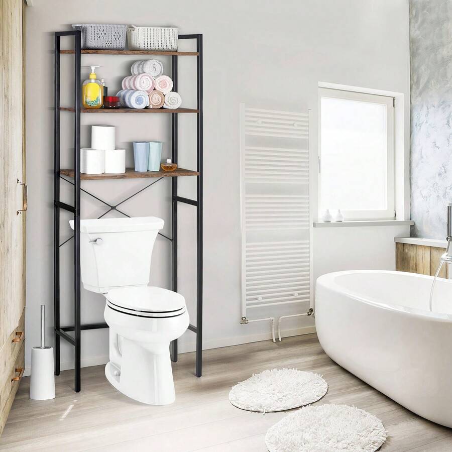 3-Tier Bathroom Storage Shelf Over Toilet Rack Organizer Freestanding ...