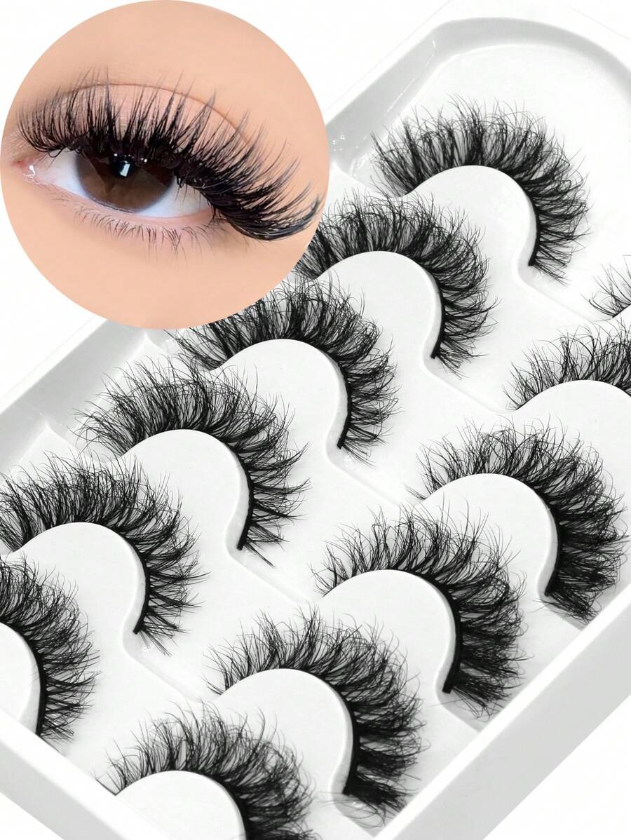GROINNEYA 6 Pairs C Curl Natural Messy Faux Mink False Lashes With ...