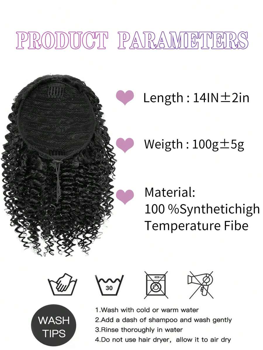 Black 14 Inch Long Curly Ponytail Curls Heat Resistant Synthetic ...