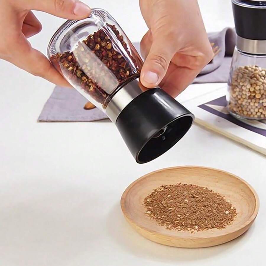 GLASS SPICE GRINDERS WITH PREMIUM STAINLESS STEEL DETAIL - BLACK LID ...