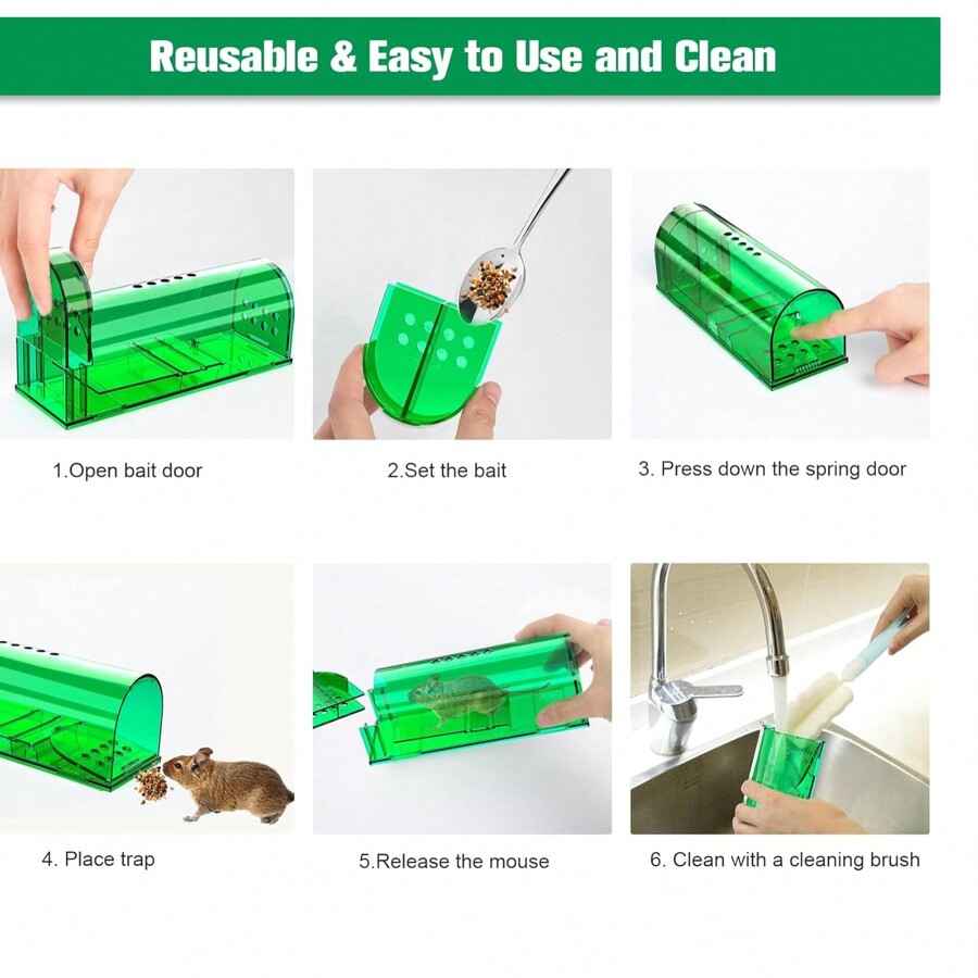 6pcs Mouse Humane No Kill Live Catch And Release Mouse Traps, Reusable ...