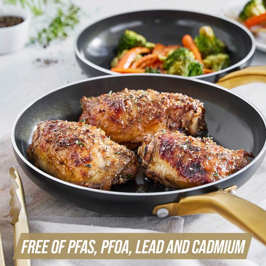 Blue Diamond Gold Edition Ceramic Non-Stick Cookware 12-Piece Set, Gold ...