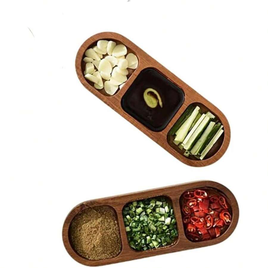 EYSENC Wood Dinner Plate 3 Compartment Plates With Dividers Serving ...