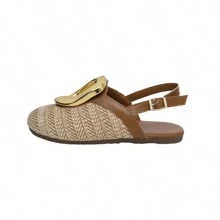 IH2 Women's Fashionable Hollow-Out Straw Woven Slide Sandals, Backless ...