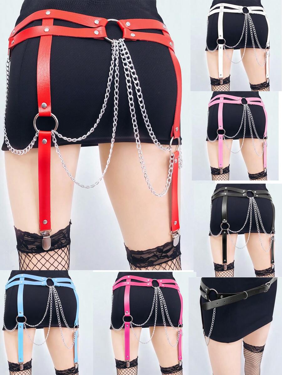 Women Punk Leg Waist Belt Leather Thigh Body Chain Harness Goth Leg ...