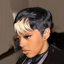 Human Hair Pixie Cut Wig With Bangs Brazilian Full Machine Made Wigs 1B ...