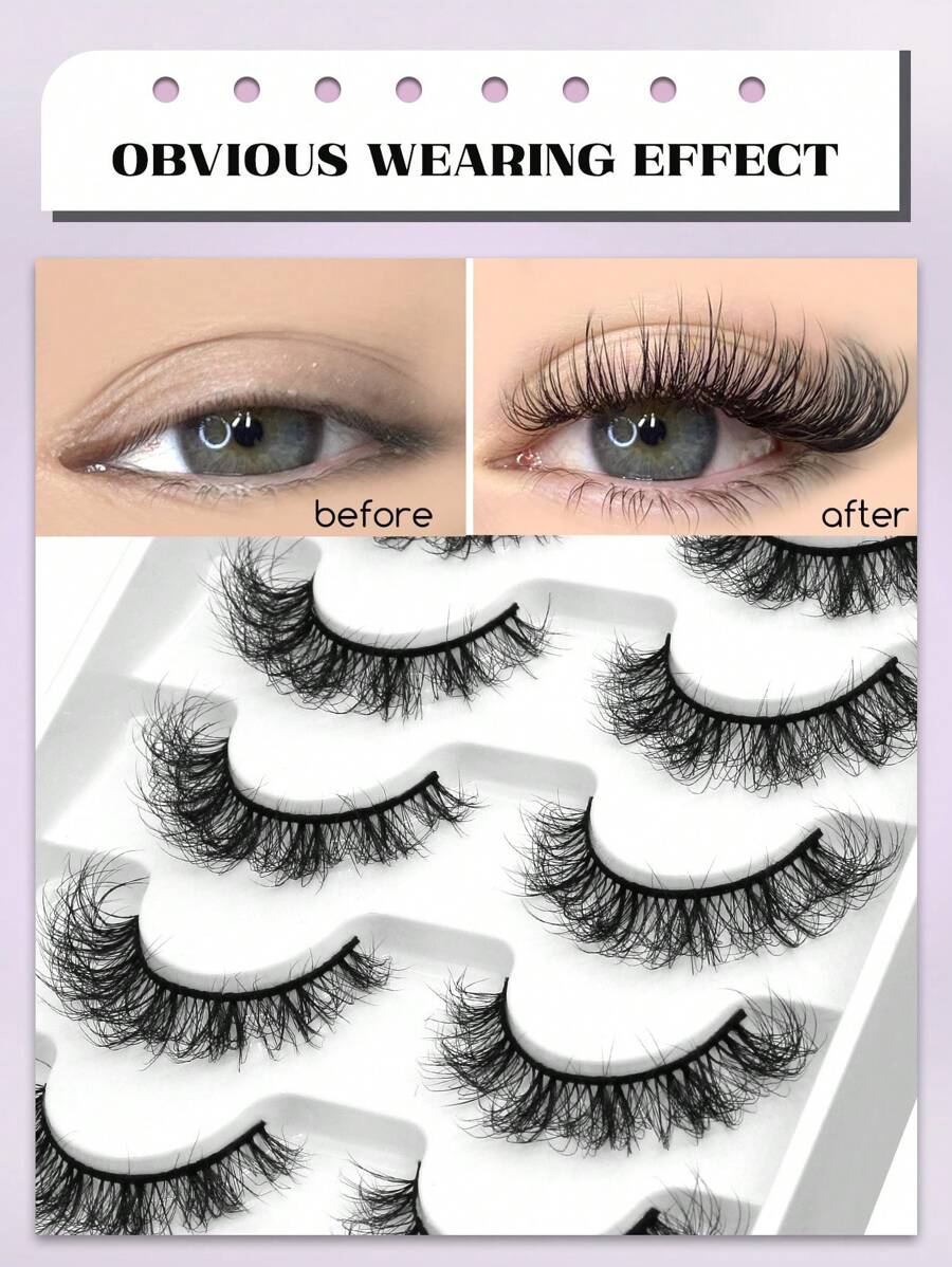 Groinneya 6 Pairs Faux Mink Lashes Natural Long Winged End Eye