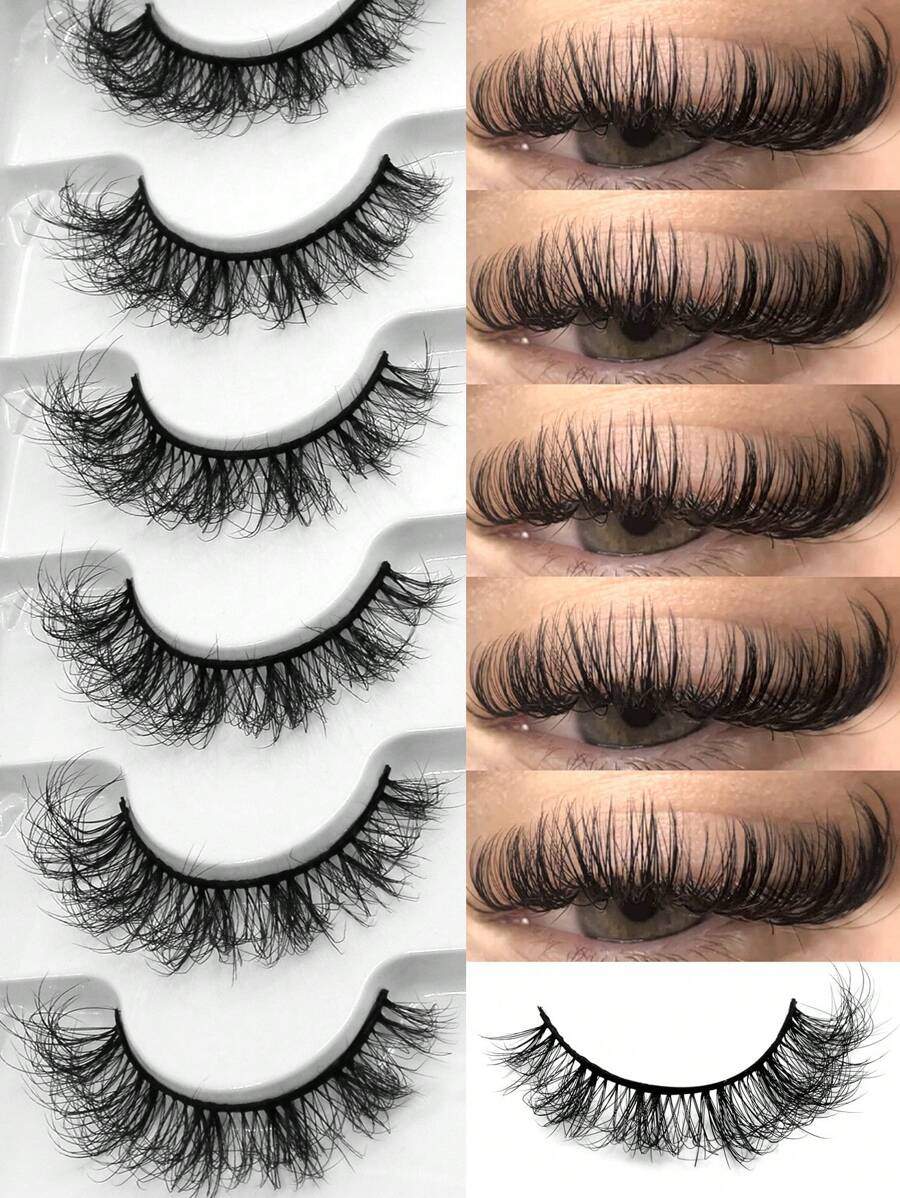 GROINNEYA 6 Pairs Faux Mink Lashes Natural Long Winged End Eye ...
