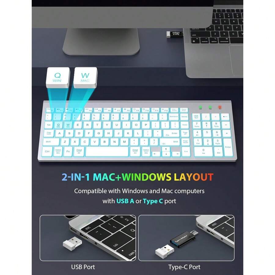 Wireless Keyboard And Mouse Combo Backlit Compact Quiet Keyboard With Rgb Mouse Rechargeable