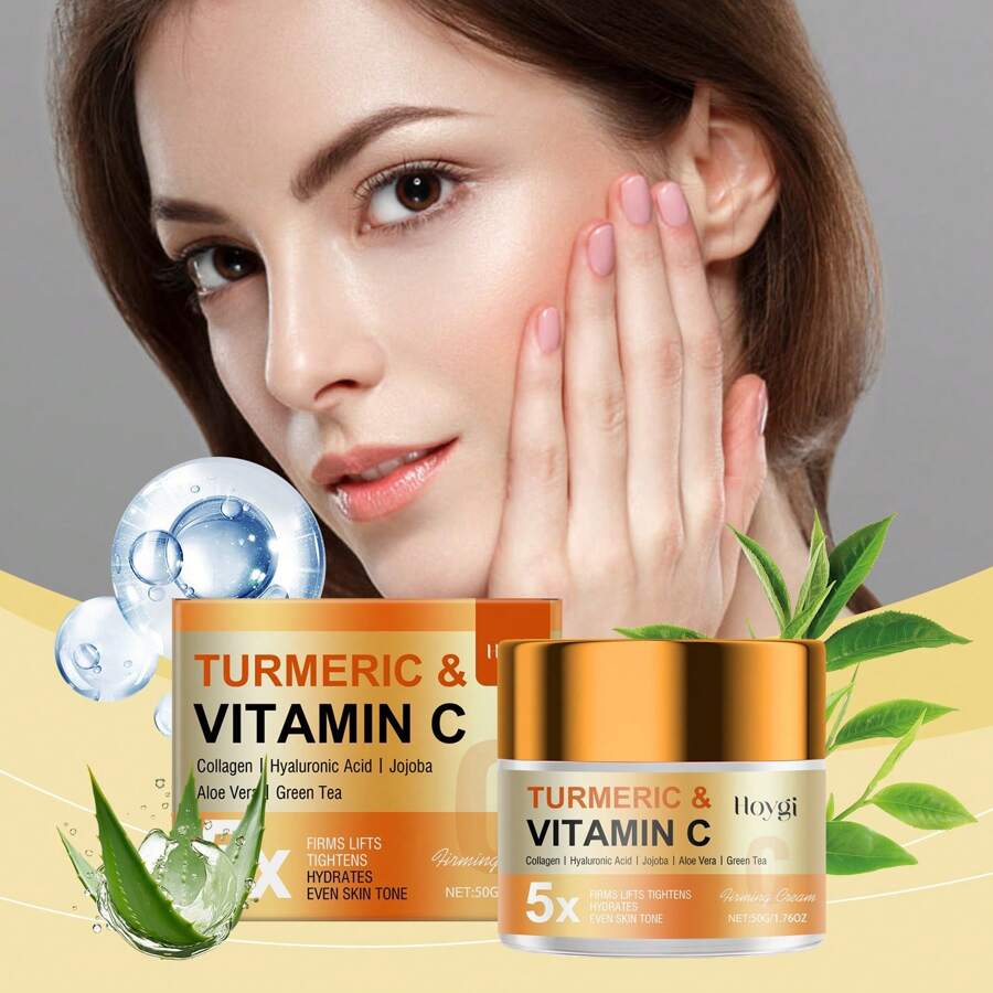Turmeric & Vitamin C Face Cream 1.76OZ, Firming Hydrating Anti Winkle Lighten Fine Lines Relieve ...