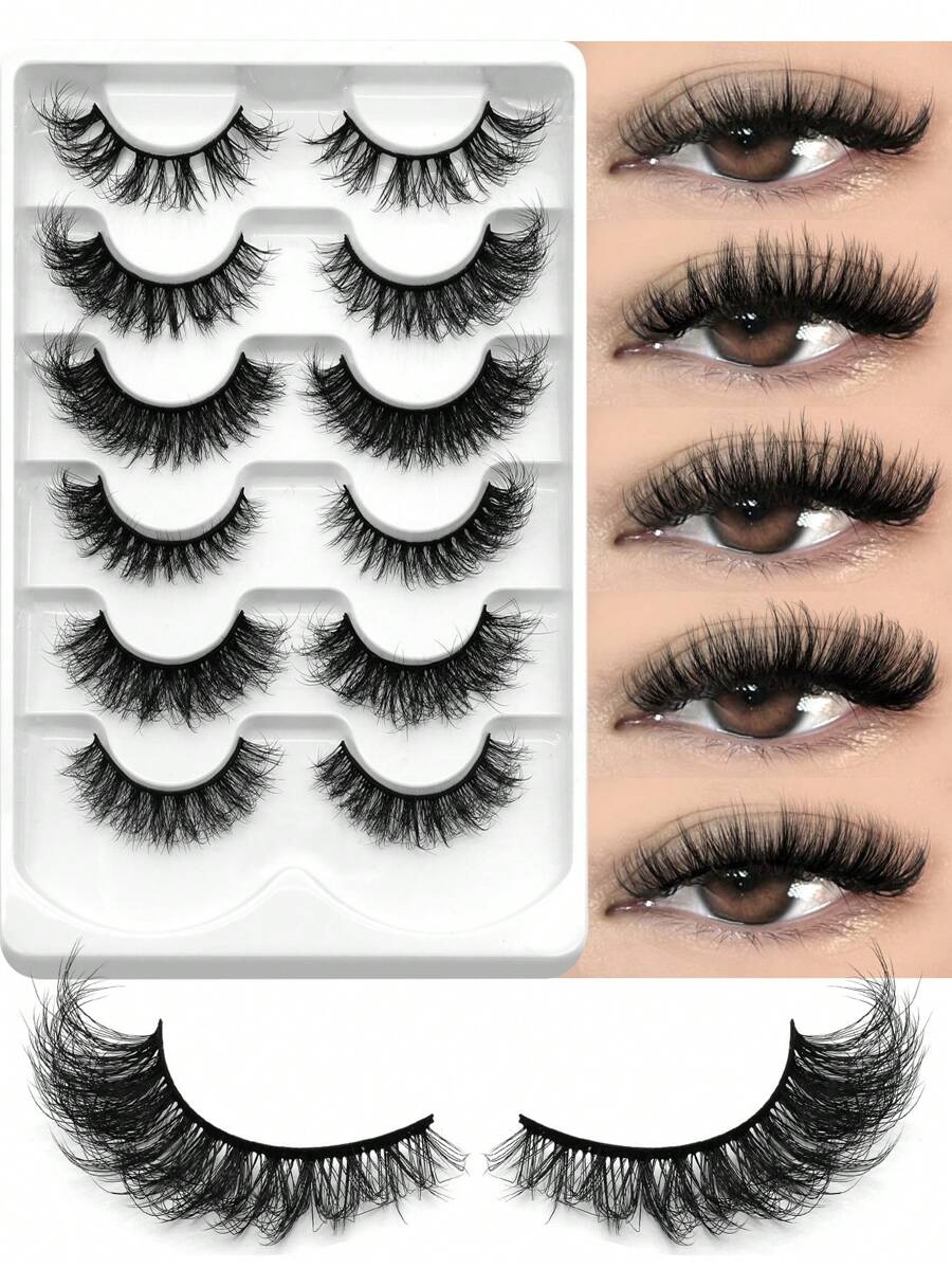 GROINNEYA 6 paires de faux cils en mink de style mixte, épais et ...