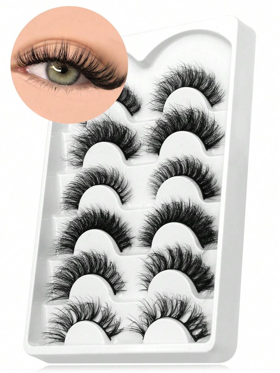 GROINNEYA 6 Pairs Mixed Style Faux Mink Eyelashes Thick And Fluffy ...