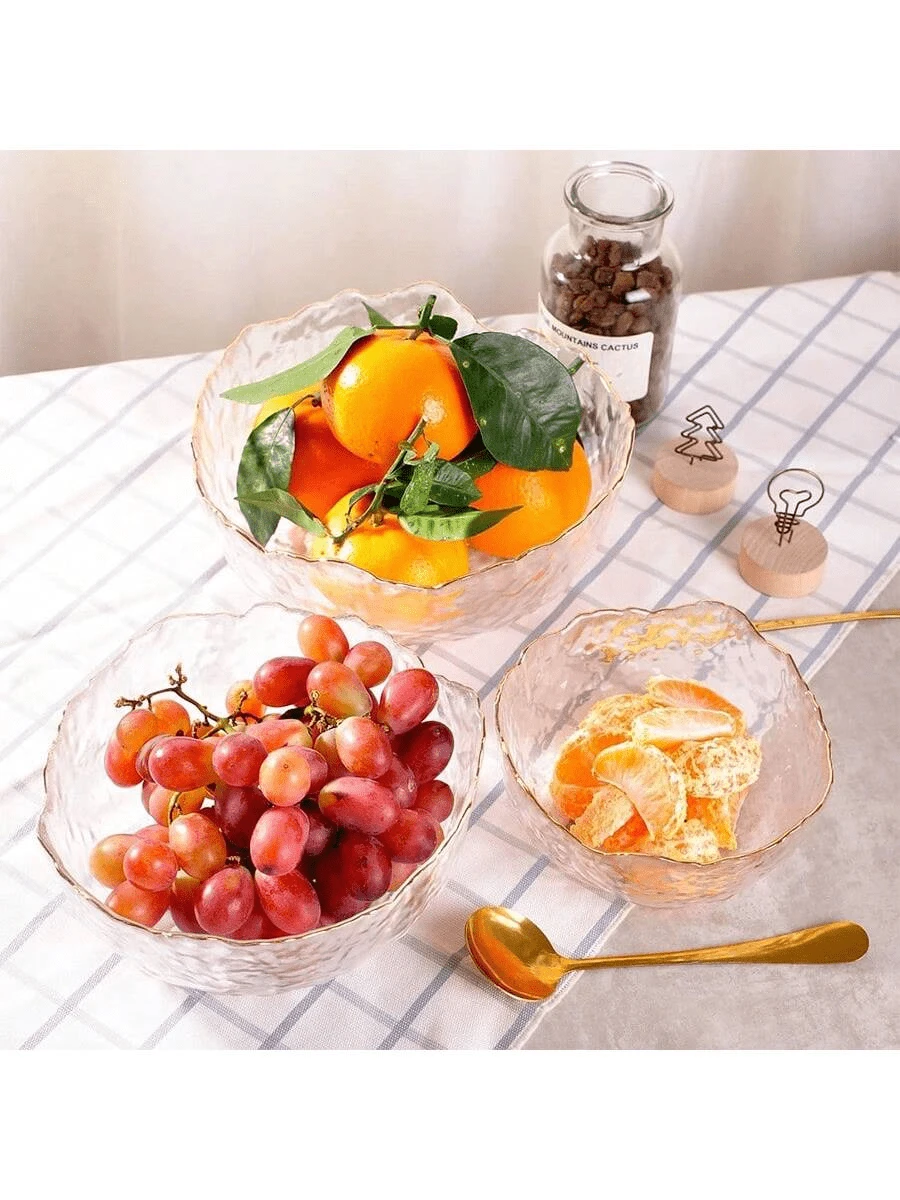 3pcs Clear Glass Salad Bowl, Asymmetric Shaped Fruit Bowl, Candy ...