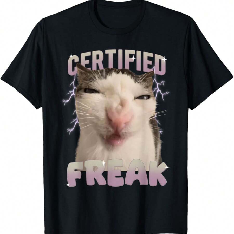 Cat Meme Certified Freak Eat Cement Cursed Cat Funny T-Shirt | SHEIN USA