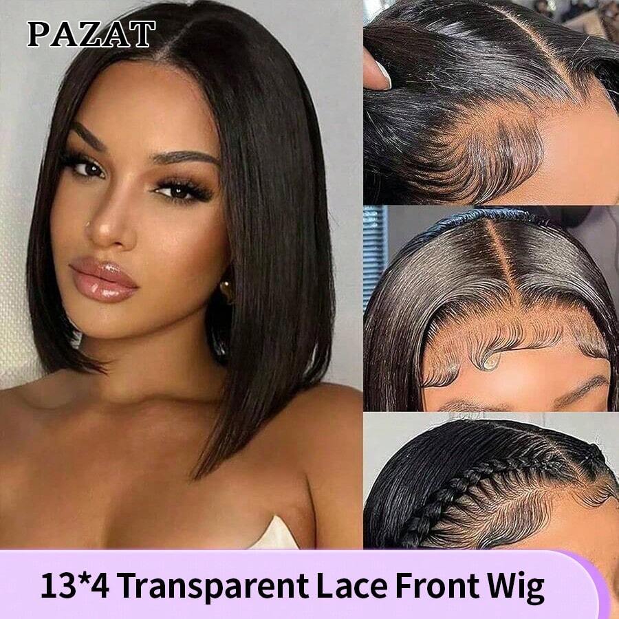 PAZAT Bob Wig Human Hair 13x4 Frontal Lace Wig Human Hair 180 Density ...