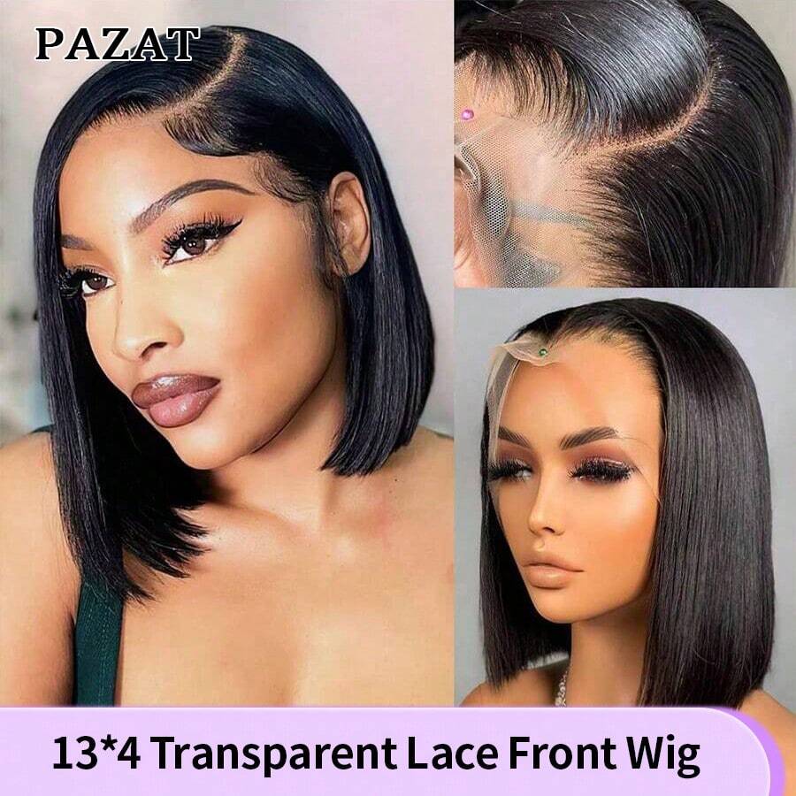 PAZAT Bob Wig Human Hair 13x4 Frontal Lace Wig Human Hair 180 Density ...