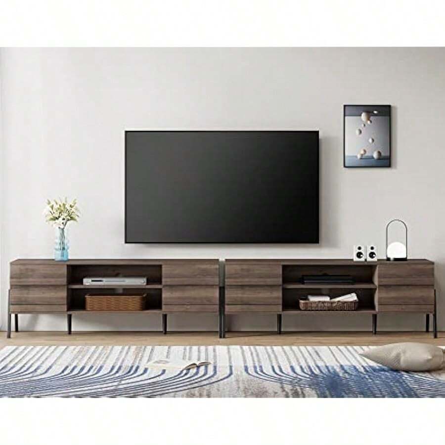Mid-Century Modern TV Stand 85 Inch TV Brown Entertainment Center ...