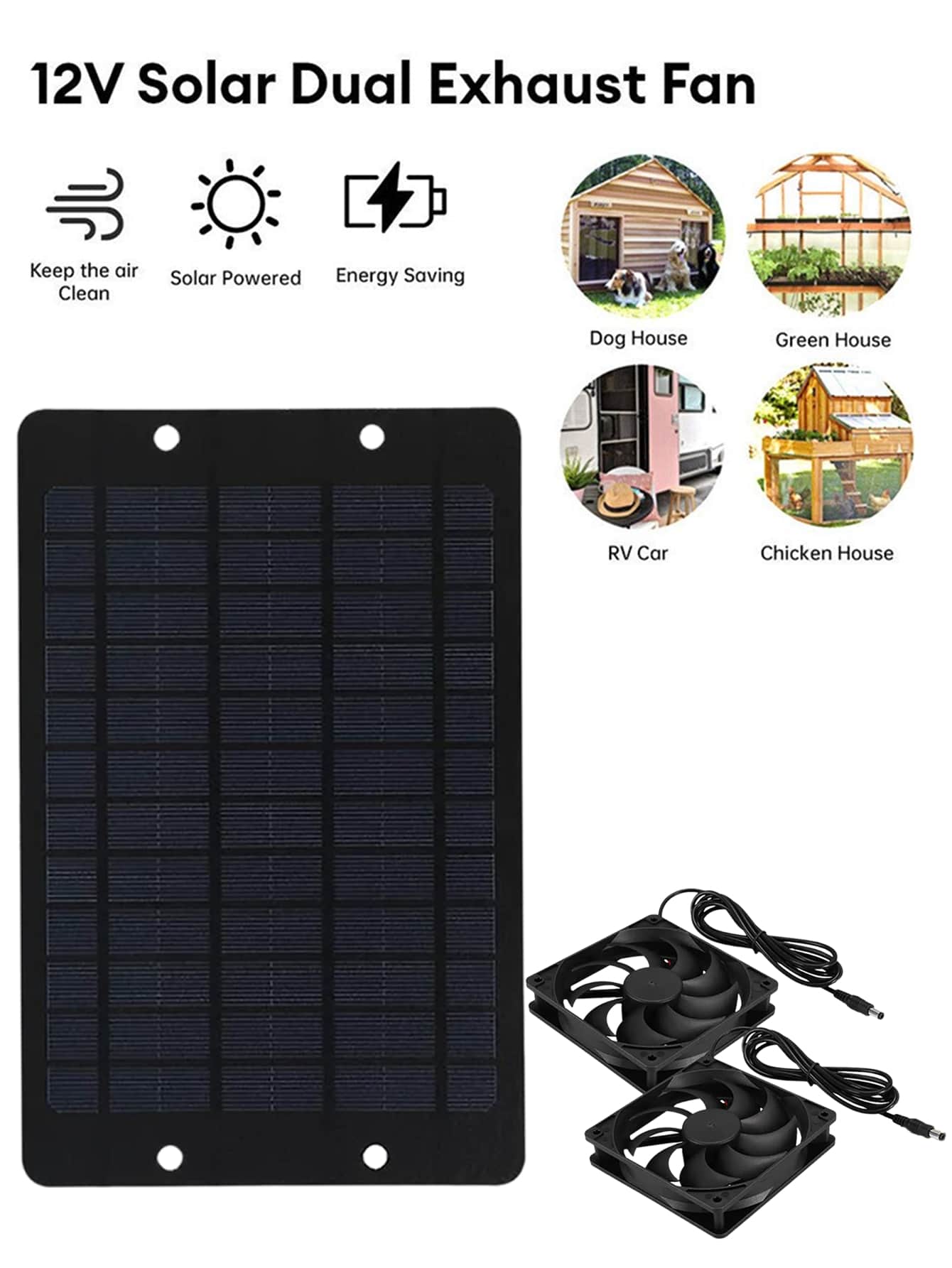 EESBAO 12V Solar Exhaust Fan Outdoor Mini Ventilator 6 Inch Solar Panel ...