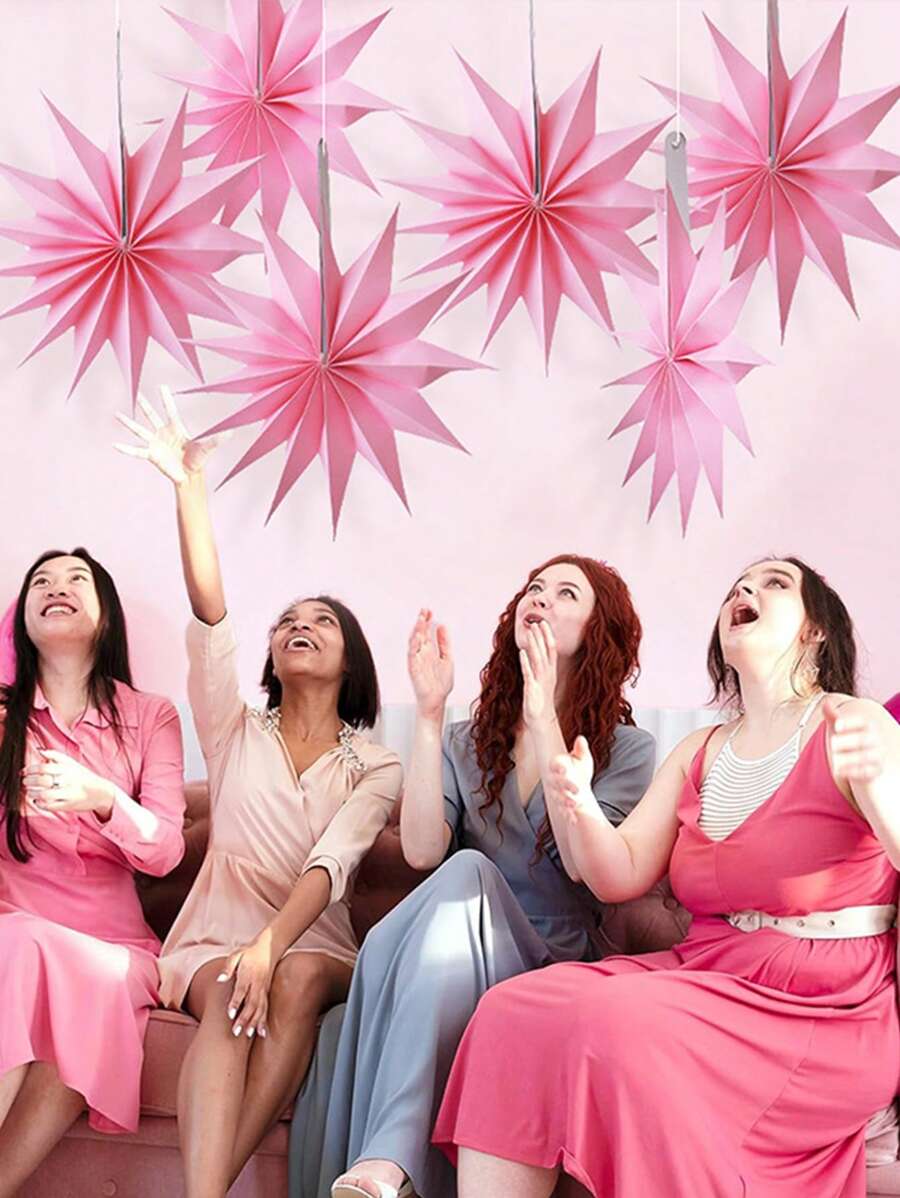 6pcs Star Shaped Paper Fans, Party Scene Decor Hanging Accessories ...