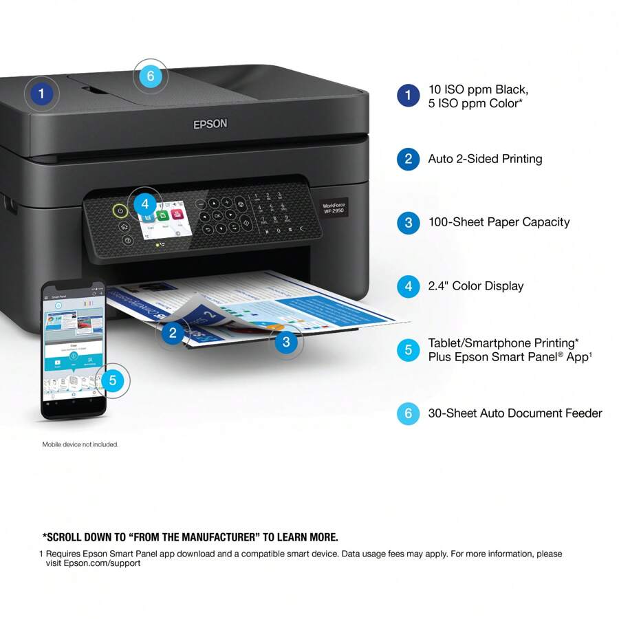 Epson WorkForce WF-2950 All-In-One Wireless Color Printer With Scanner ...