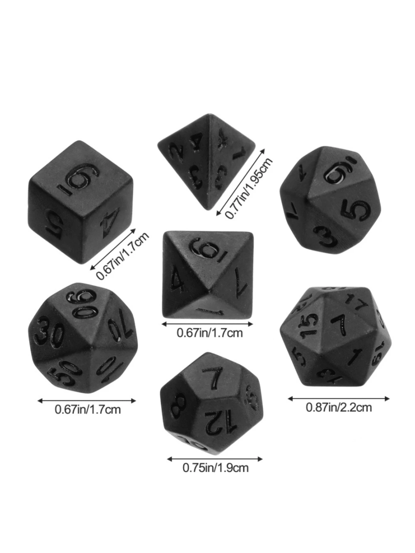 7 Pcs Matte Black Dice Set D4 D6 D8 D10 D% D12 D20 Digital Dice ...
