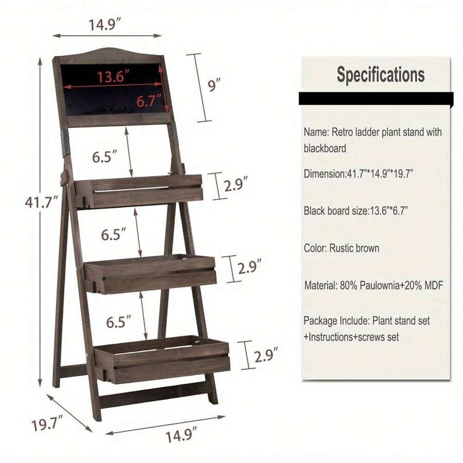 Folding Wood A-Frame Pavement Chalkboard With 3 Tier Ladder Plant Stand ...