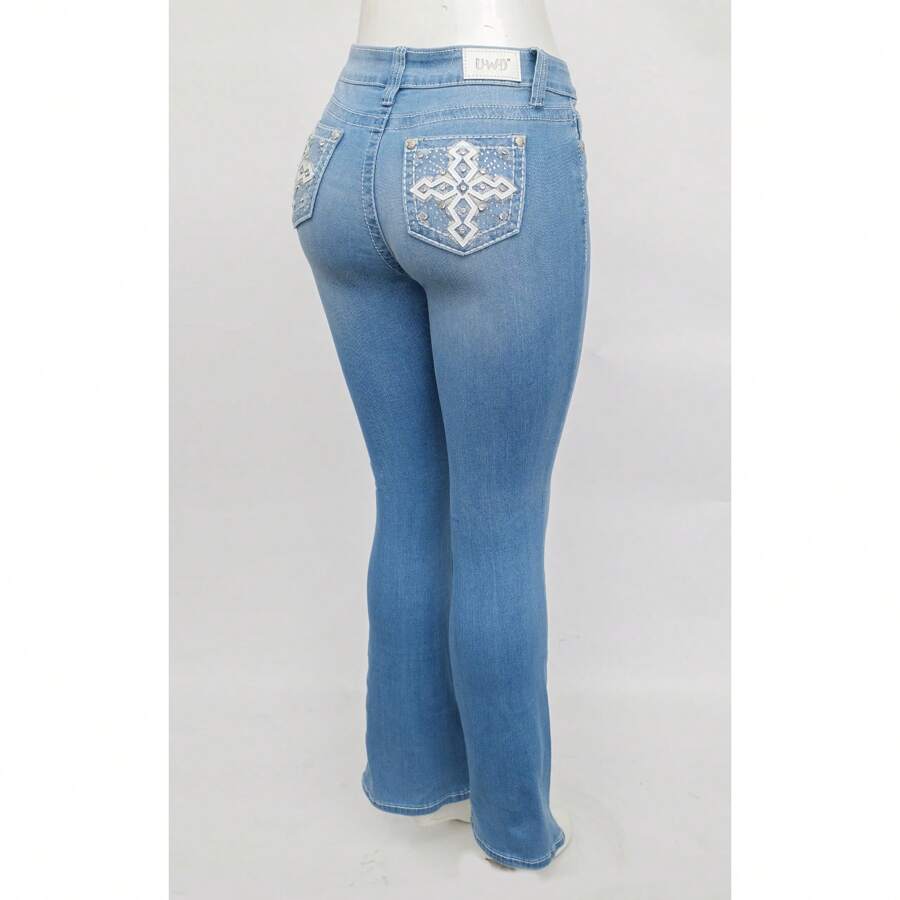 Rhinestone Bootcut Jeans | SHEIN USA