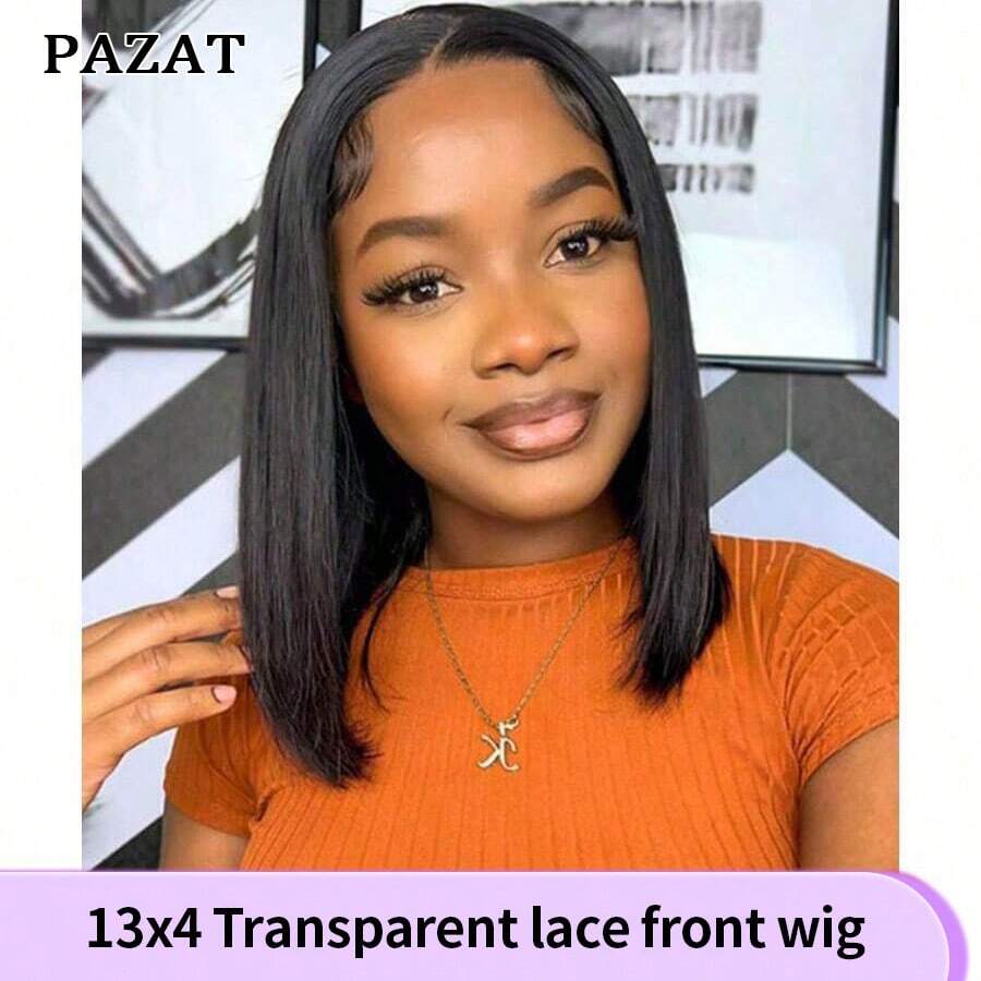 PAZAT Bob Wig Human Hair 13x4 Frontal Lace Wig Human Hair 180 Density With Baby Hair Straight ...