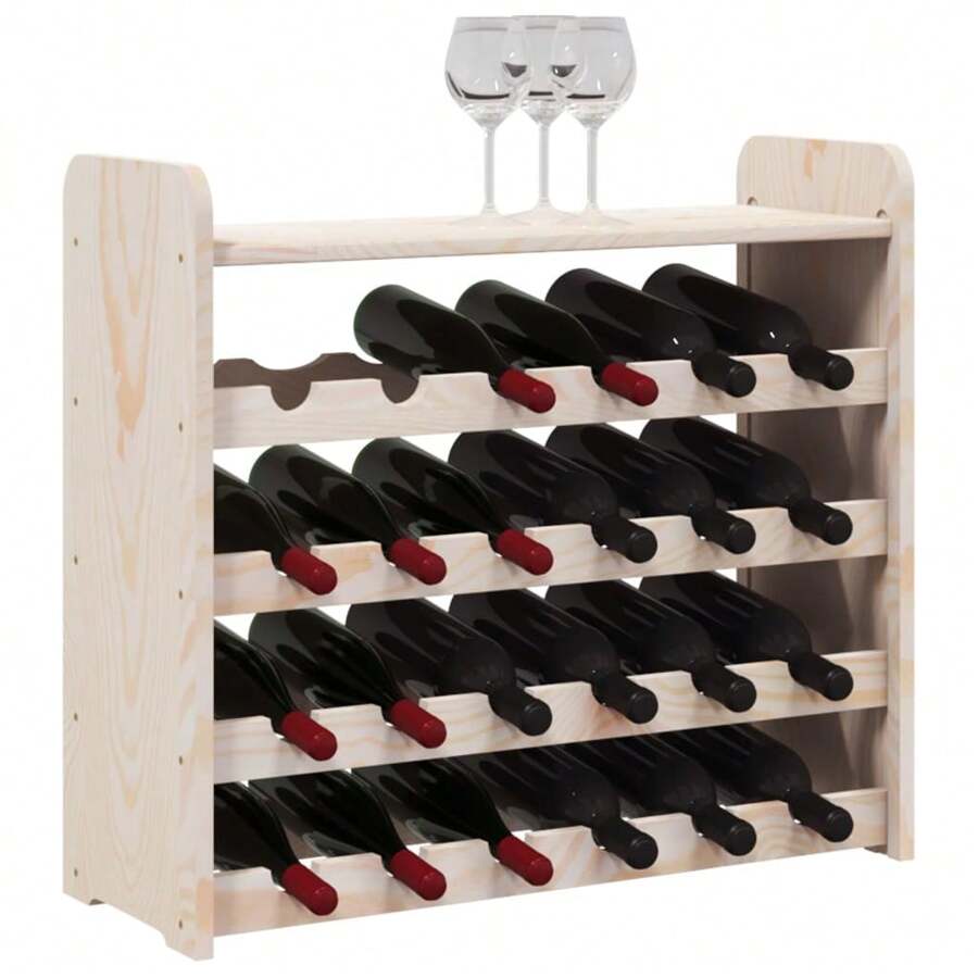 Solid Pine Wine Rack With Top Shelf 67.5x20 Cm Rustic Storage Unit For ...
