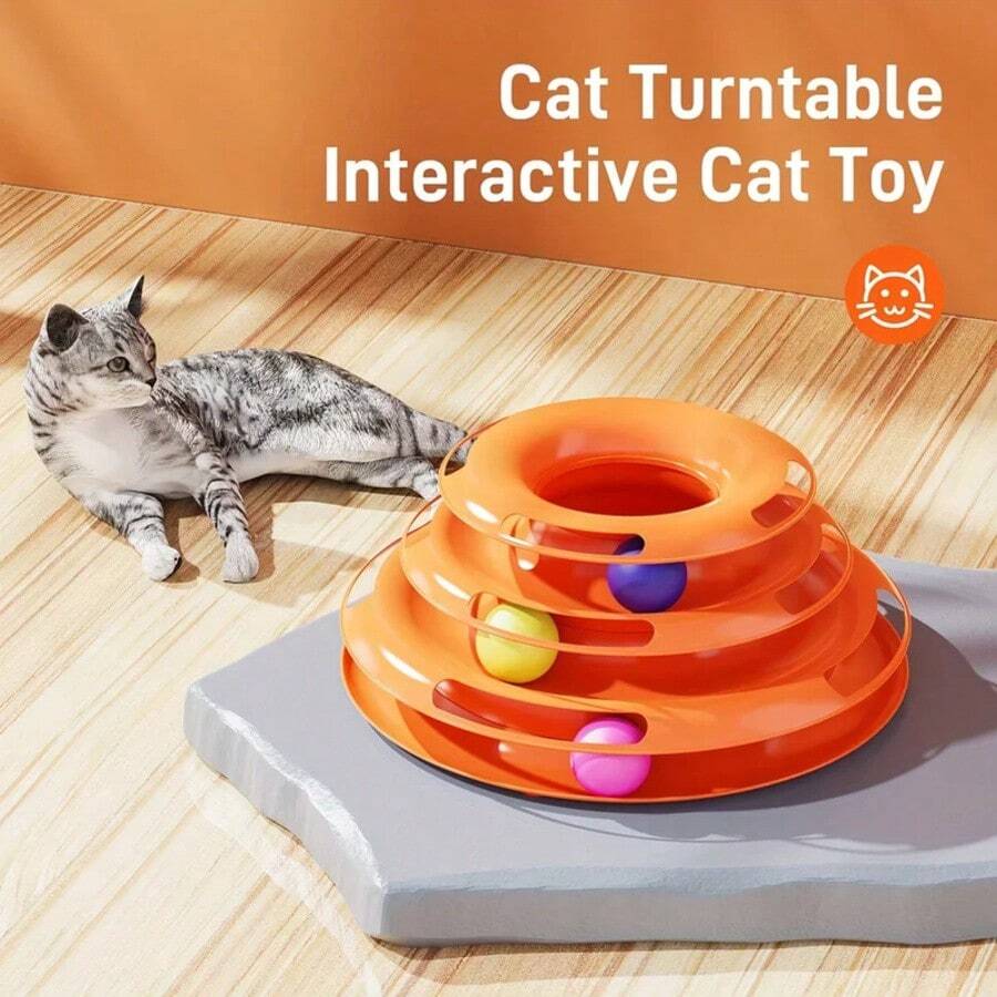 Cat Four Layer Turntable Toy Educational Play Track Tower Cat Teaser ...