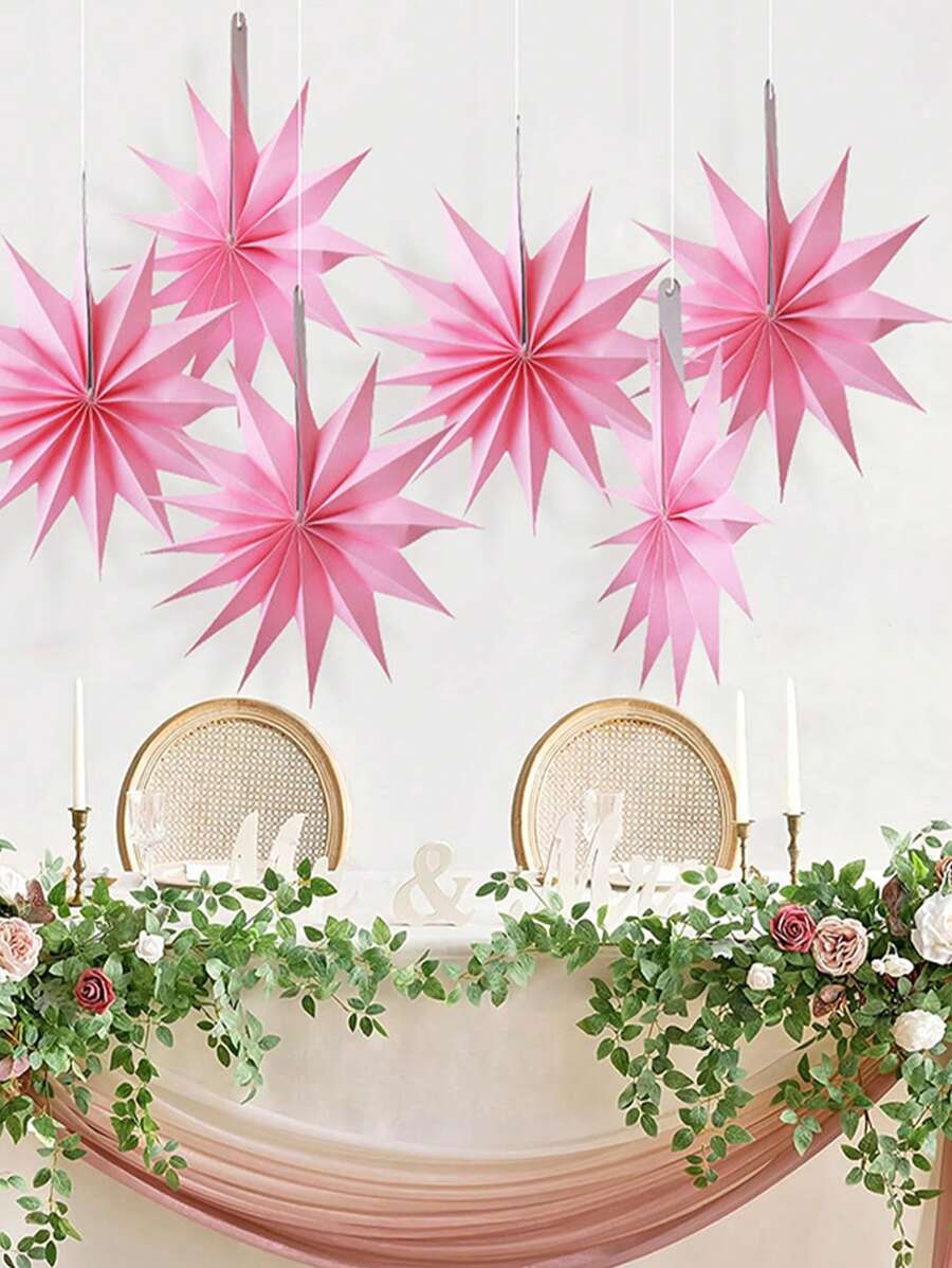 6pcs Star Shaped Paper Fans, Party Scene Decor Hanging Accessories ...
