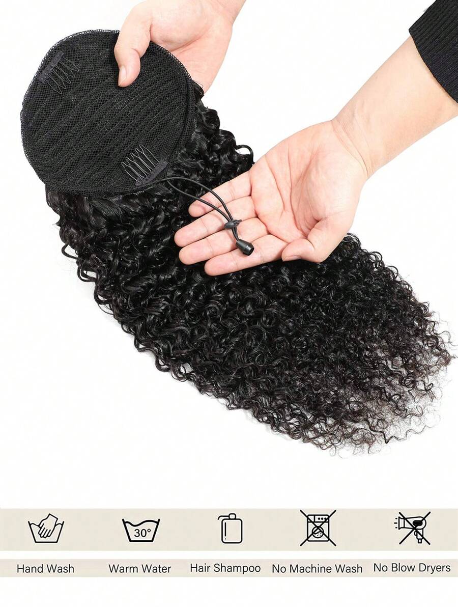 Black 14 Inch Long Curly Ponytail Curls Heat Resistant Synthetic ...