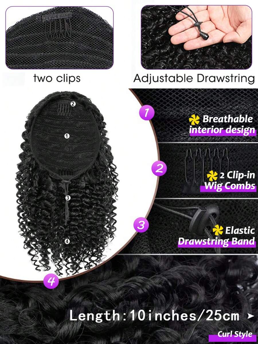 Black 14 Inch Long Curly Ponytail Curls Heat Resistant Synthetic ...
