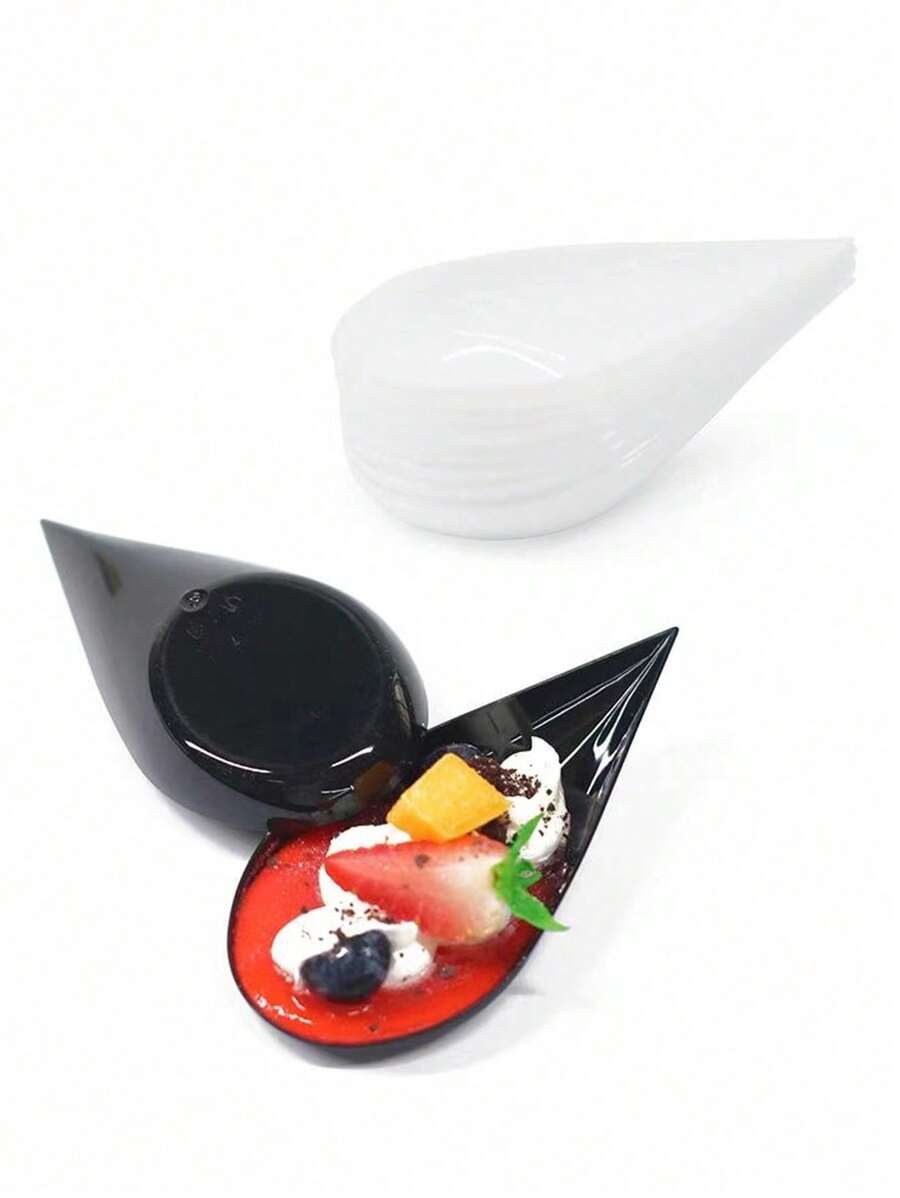 50pcs Disposable Water Drop Spoon PS Hard Plastic Transparent Black And ...