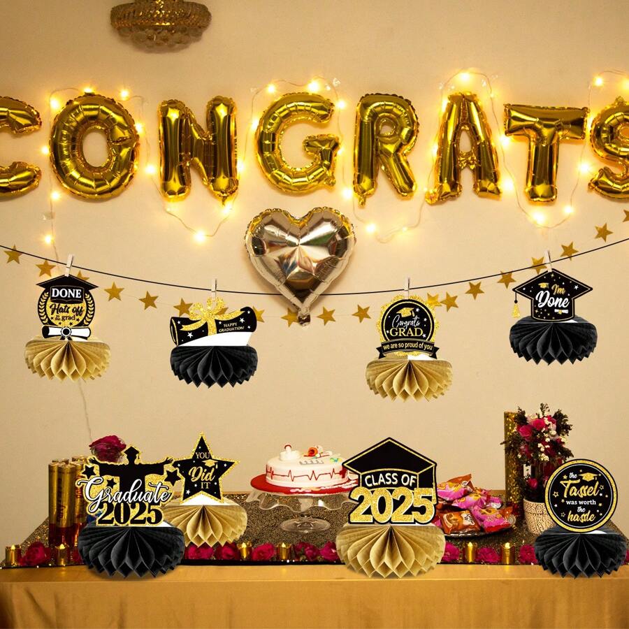 Graduation Party Decorations Black Gold Class Of 2025 Graduation Party ...