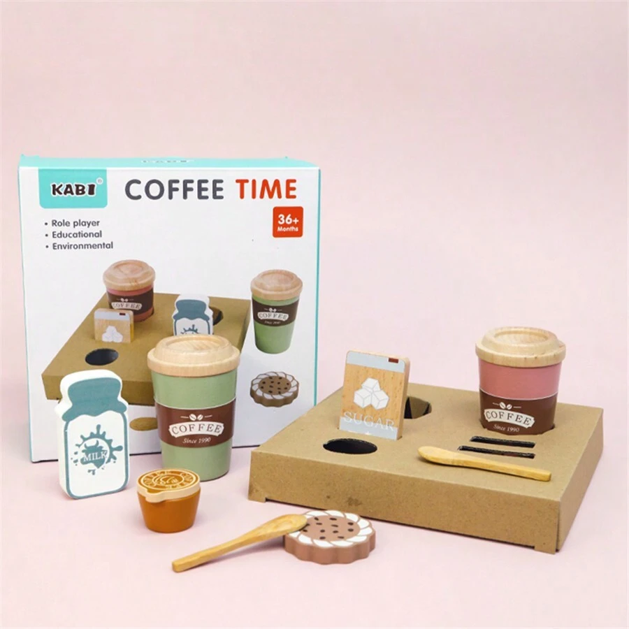 Wooden Kids Coffee Set Playhouse Toys - Coffee Cup Pouring And Drinking ...