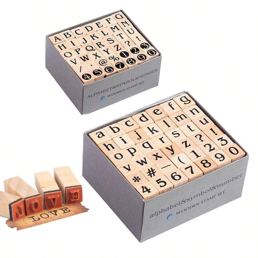 Juego de 42 sellos de madera con letras mayúsculas y minúsculas y símbolos, sellos de goma, para ...